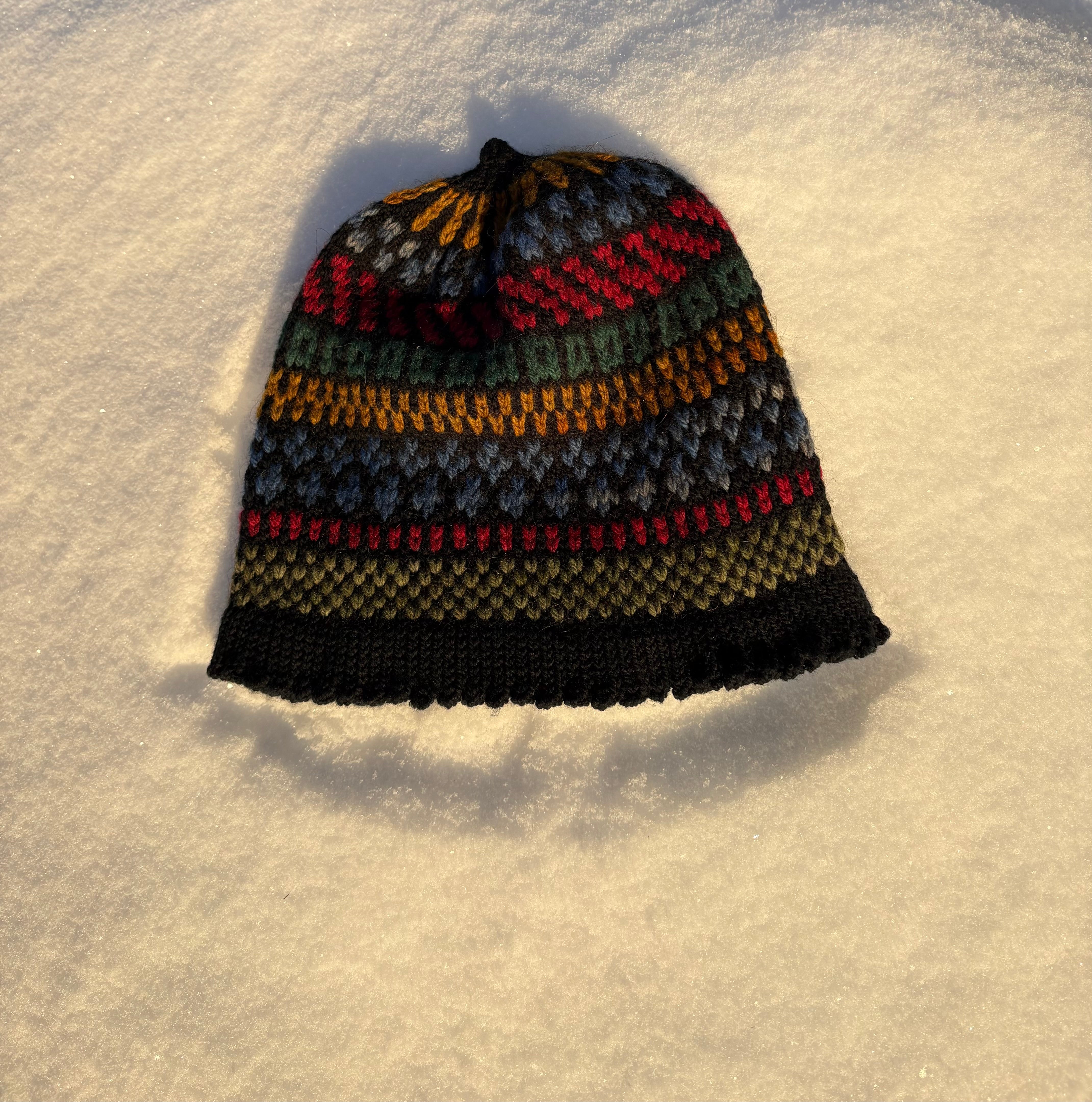 Fair Isle Hat Black Base – Musk Ox Farm Shop